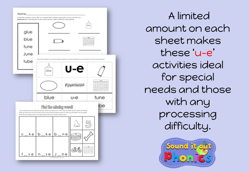 U-E Phonic Worksheets: Silent E, Long Vowels, Split Digraphs | Teaching ...