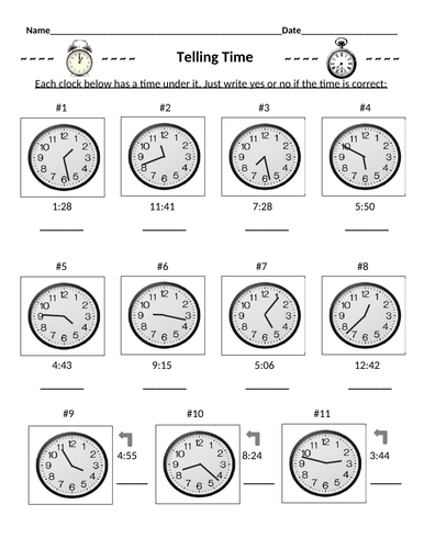 Telling Time Worksheets (Set of 4) | Teaching Resources