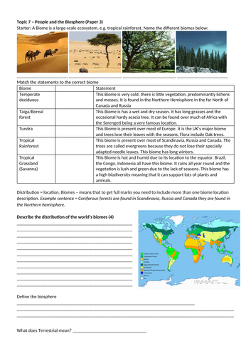 Edexcel B GCSE Geography People & Biosphere Lessons | Teaching Resources