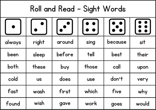 Roll and Read Sight Words - Game Cards - Reading Activities | Teaching ...
