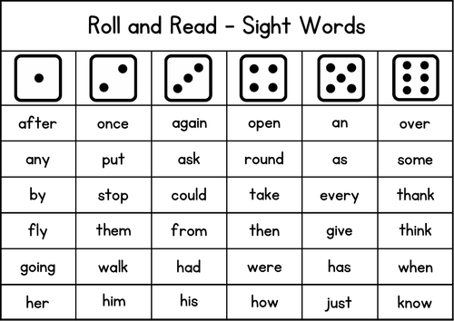 Roll and Read Sight Words - Game Cards - Reading Activities | Teaching ...