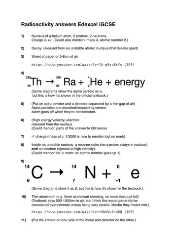 Edexcel iGCSE radioactivity types worksheet, 9-1 iGCSE physics ...