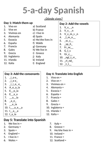 5-a-day Spanish Where I live | Teaching Resources