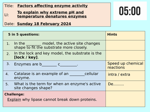 Ocr A Effect Of Temperature Ph On Enzyme Activity Teaching Resources