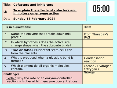 OCR A - Coenzymes, cofactors and inhibitors | Teaching Resources