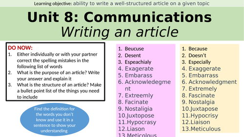 Article Writing: iGCSE English as a second language | Teaching Resources
