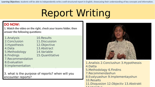 Report Writing Igcse English As A Second Language Teaching Resources