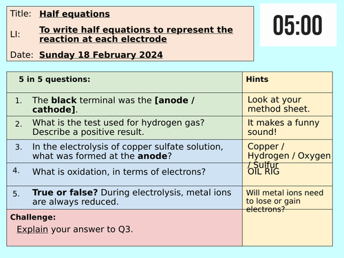 AQA GCSE - Half equations in electrolysis | Teaching Resources AQA GCSE - Half equations in electrolysis | Teaching Resources