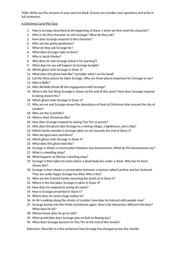 A Christmas Carol Plot Quiz | Teaching Resources