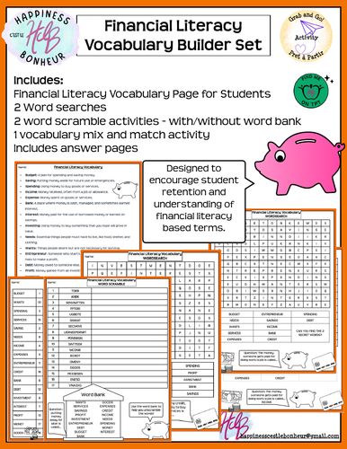 Financial Literacy Vocabulary Building Activities - No Prep Math ...