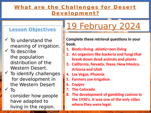 AQA GCSE Geography Hot Deserts Case Study: Opportunities and Challenges ...