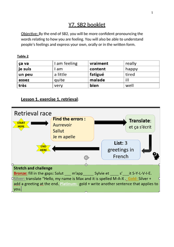 Y7 SB2- Comment ça va? set of 4 lessons | Teaching Resources