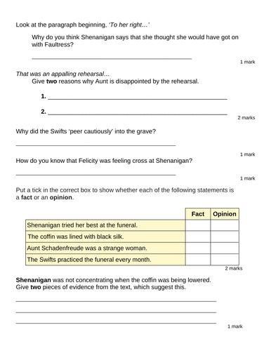 Y6 KS2 SATs Reading Practice 4 lessons Test Style Questions The Swifts ...