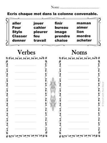 Les classes de mots - French Parts of Speech : Verbs - Nouns ...