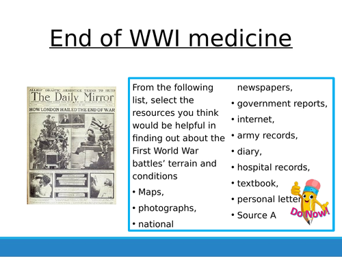 WWI Medicine - Recap | Teaching Resources