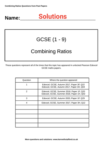 Combining Ratios. GCSE Past Paper Questions. | Teaching Resources Combining Ratios. GCSE Past Paper Questions. | Teaching Resources