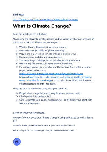 Earth Hour - Our Planet, Our Impact | Teaching Resources