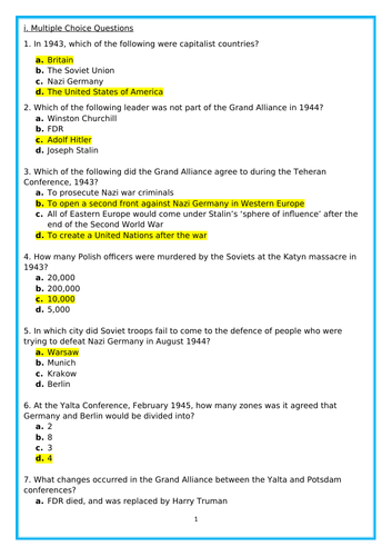 Superpowers and Cold War Revision 2 | Teaching Resources