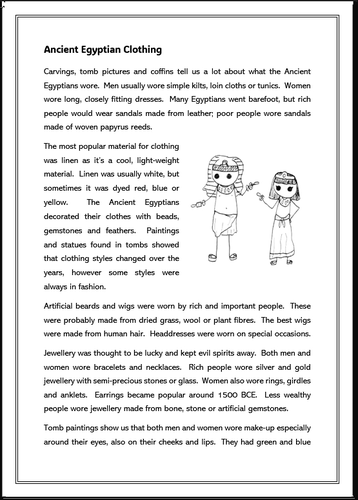 Ancient Egyptian Homes, Food and Clothing - WEEK 4 (8 lessons ...