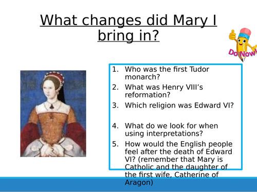 Tudors 9 - Mary I religious changes | Teaching Resources
