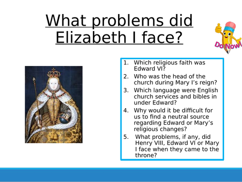Tudors 11 - Intro to Elizabeth | Teaching Resources