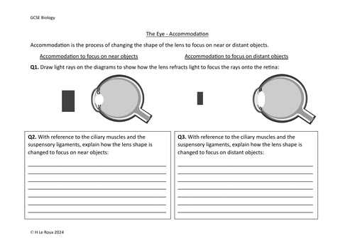 Eye Structure and Accommodation - GCSE Biology | Teaching Resources