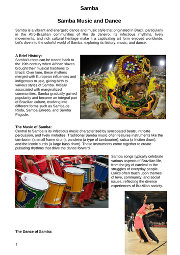 Samba Music (Cover Work Booklet) | Teaching Resources