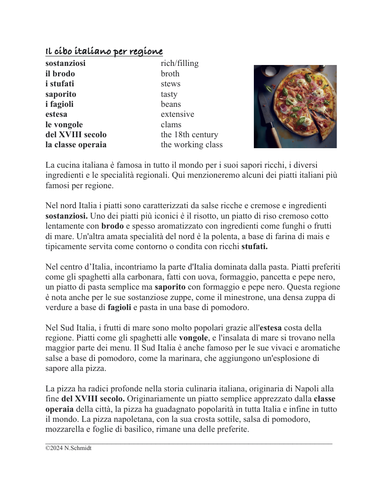 Il Cibo Italiano Lettura: Italian Food Reading (Pizza/Pasta/Minestrone ...