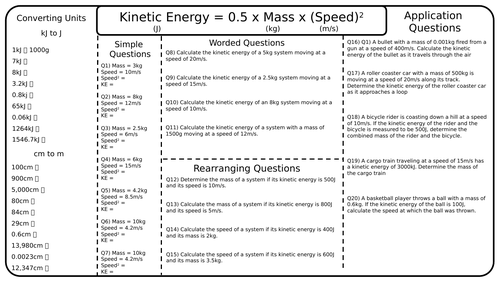Kinetic Energy Calculation Worksheet with Answers - GCSE Physics Paper ...