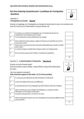 AQA-Practice Paper 1-A level French-La politique de l'immigration ...