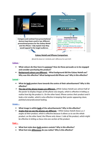 English KS3/4 Comparing Multi Modal Texts and Writing Frame | Teaching ...