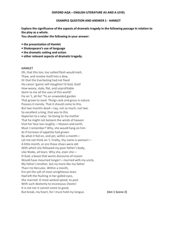 Oxford AQA International Advanced Level - English Literature - Hamlet ...