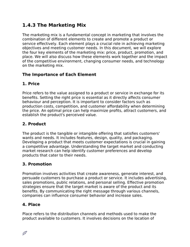 1.4.3 - The Marketing Mix (Revision Sheet) | Teaching Resources