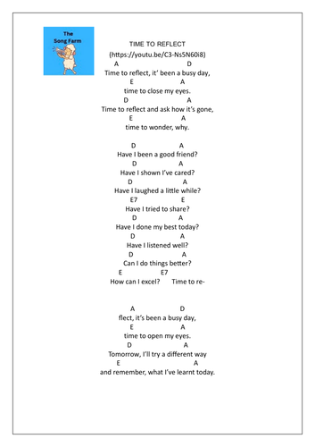 Reflection song Time to Reflect | Teaching Resources