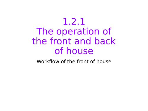 WJEC Hospitality and Catering; 1.2.1 Front of House | Teaching Resources