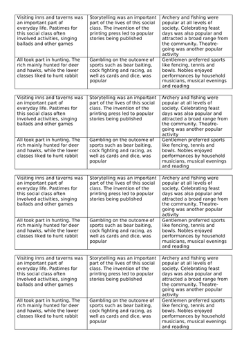 Early Elizabeth 15 - Pastimes | Teaching Resources