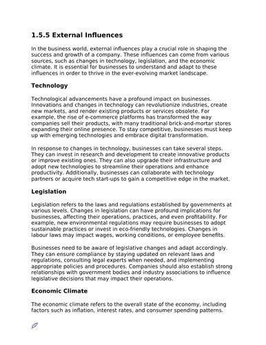 1.5.5 - External Influences (Revision Sheet) | Teaching Resources