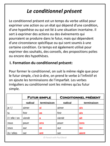 Conditionnel présent - Explications et exercices / French Present ...