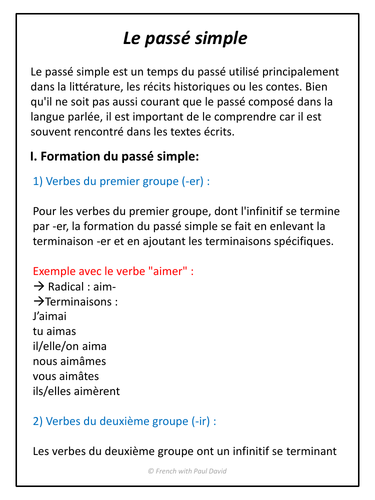 Le passé simple - Explications et exercices corrigés / Past simple ...