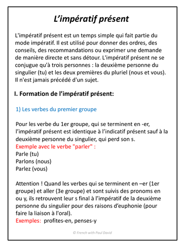 L'impératif présent - Explications et exercices corrigés / French ...