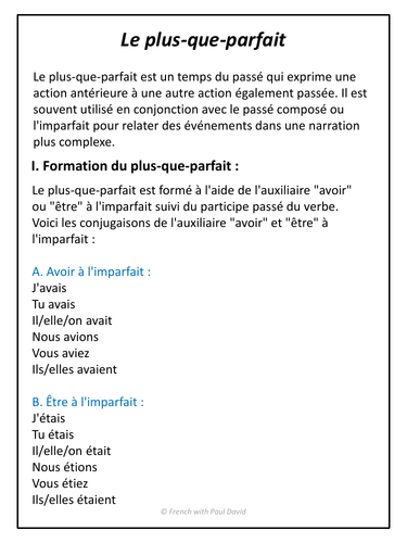 Le plus-que-parfait - Explications et exercices / FRENCH PLUPERFECT ...