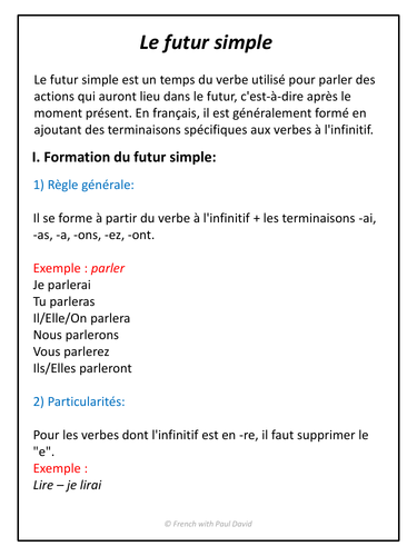 Le futur simple -Explications et exercices/French future tense notes ...