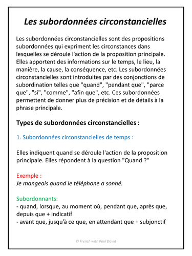 Les Subordonnées Circonstancielles Explications Et Exercices Corrigés