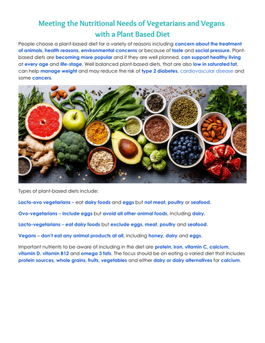 Year 8-9 Scheme of Work; Nutrition and Special Diets | Teaching Resources