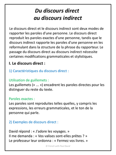 Le discours rapporté - Du discours direct au discours indirect ...