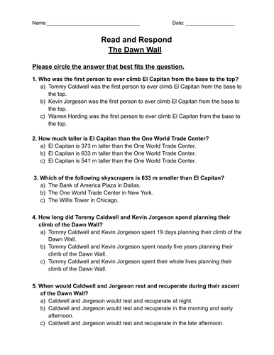 The Dawn Wall - Grade 6 HMH into Reading | Teaching Resources