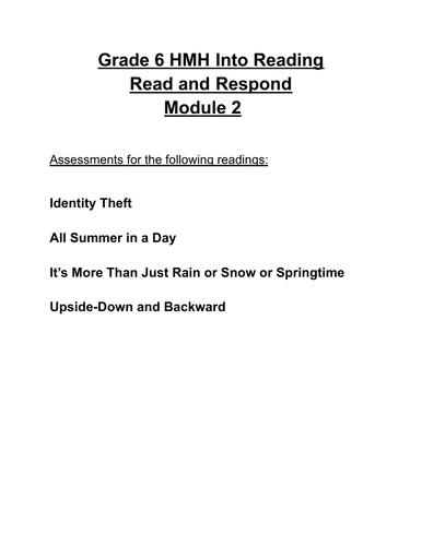 Read and Respond Activity Pack - Grade 6 HMH into Reading (Module 2 ...