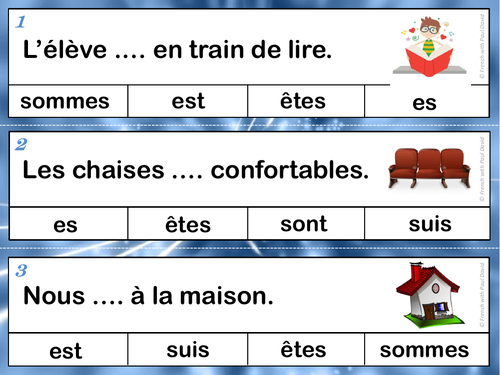 Le verbe être : jeu d’association - 33 cartes à pinces / French Verbs ...