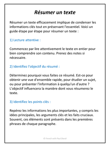 Le résumé / Résumer un texte : Guide + Exercices corrigés | Teaching ...