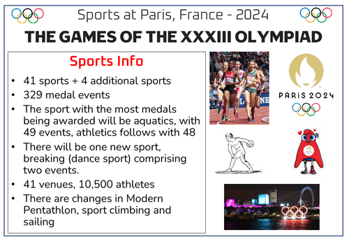 Sports at the Paris 2024 Olympic Games - Facts/Display | Teaching Resources